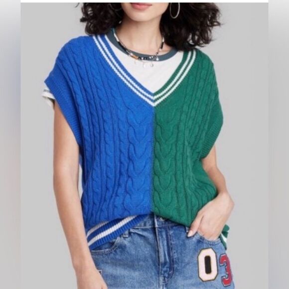 wild fable | Sweaters | Wild Fablewomens Green Blue Two Tone Sweater ...